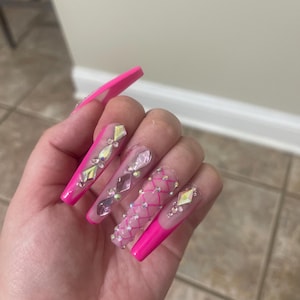 XXXL Square Full Bling Press on Nails Swarovski Extra Long Nails Custom ...