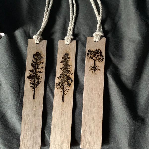 Tree Bookmarks, Set of Three, Wood Bookmarks, Engraved, Tree, Gift ...