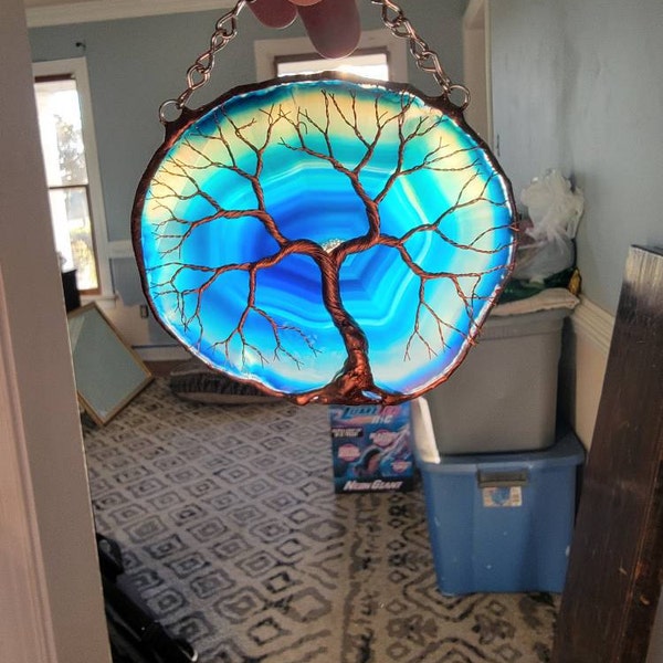 Gray Tree of Life Agate Display Art Sculpture With Gemstones - Etsy