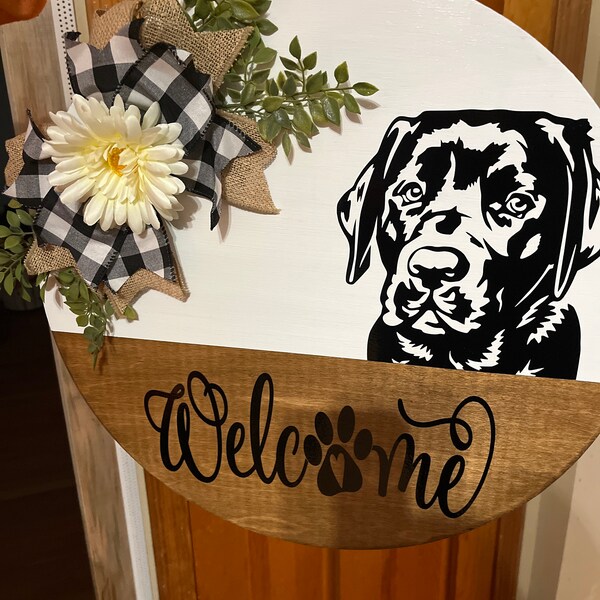 English Black Lab 18 Inch Door Hanger Welcome Sign, Black Lab Welcome ...