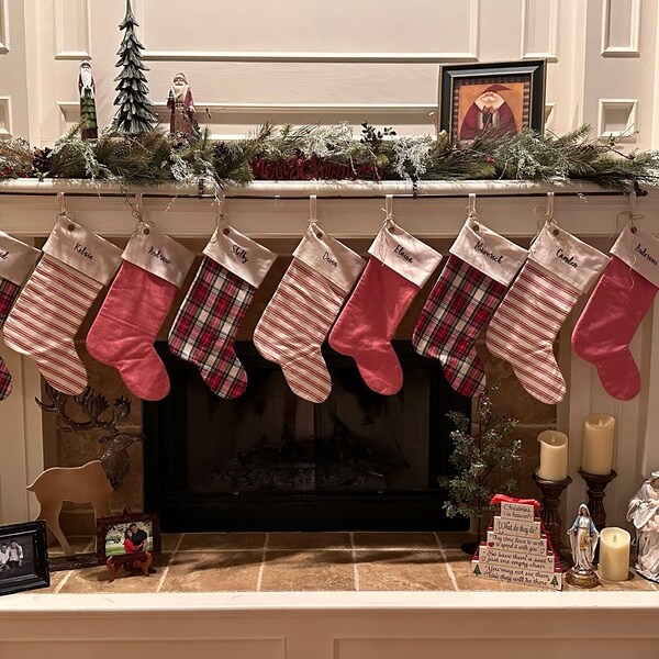 Personalized Christmas Stocking, Plaid, Monogrammed, Family and Pets ...
