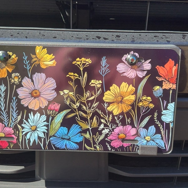 Wildflower License Plate: Colorful Floral Car Accessory - Etsy