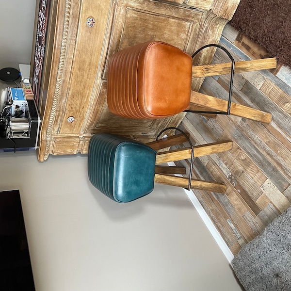 Leather Breakfast Bar Kitchen Counter Stool - Wood Legs Pommel Horse ...