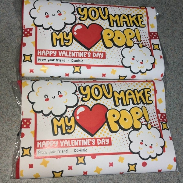 Popcorn Bags Wrap Kids Valentines Cards Printable EDITABLE Names You ...