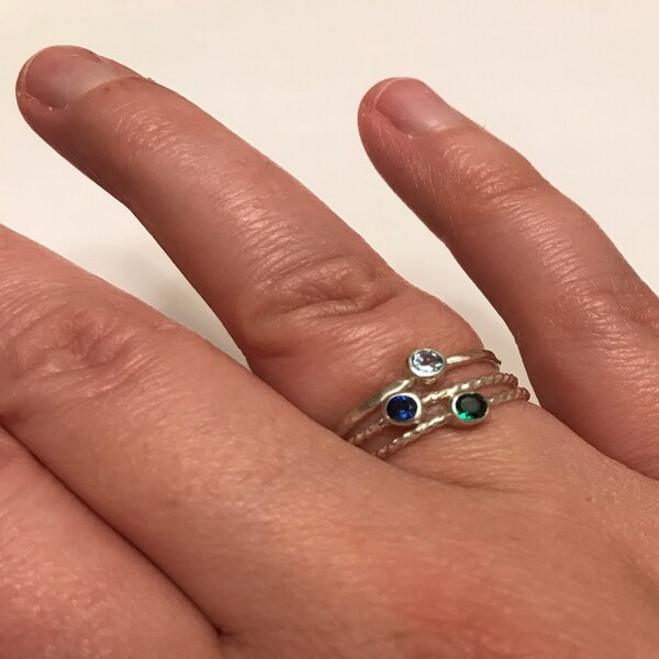 Dainty Twisted Rope Birthstone Stacking Ring Ring: Sterling Silver ...