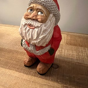 Hand Carved Santa Ornament With A Candy Cane Beard - Etsy
