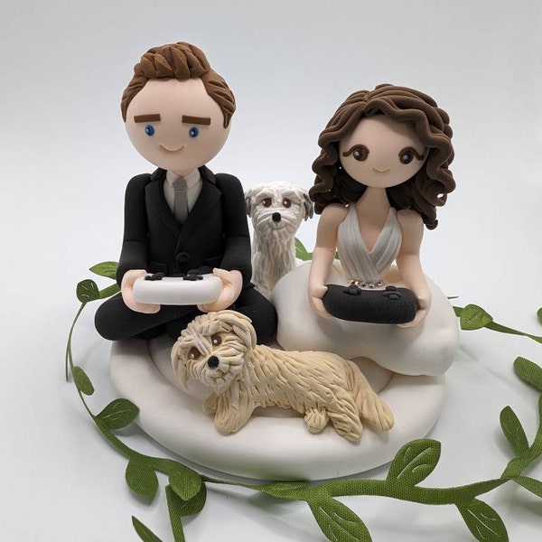 Gamer Couple Custom Wedding Cake Topper: Bride, Groom, Cat or Dog - Etsy