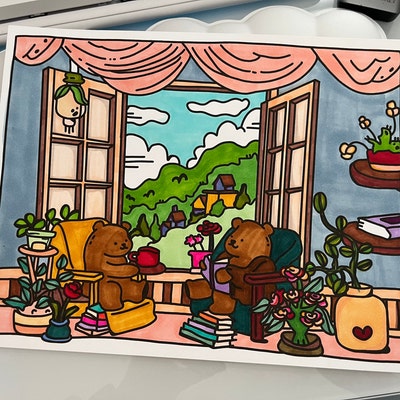 Adult Coloring Page : Cozy Bear Cafe - Etsy