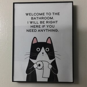 Funny Bathroom Cat Art Print Toilet Cat Art Pet Portrait Cat Wall Decor ...