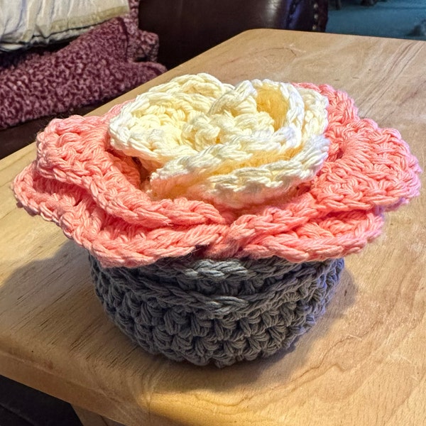 Crochet Pattern-flower POT Into Coaster-coaster Crochet Pattern- Flower ...