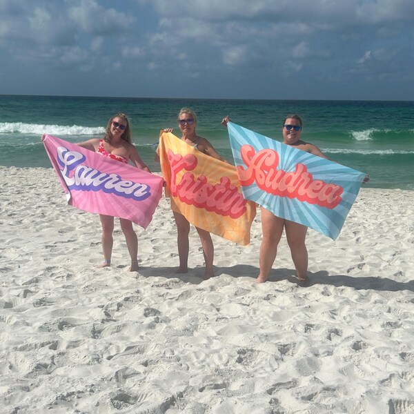 Personalized Round Multi-color Beach Towel, Personalized Beach Towel ...