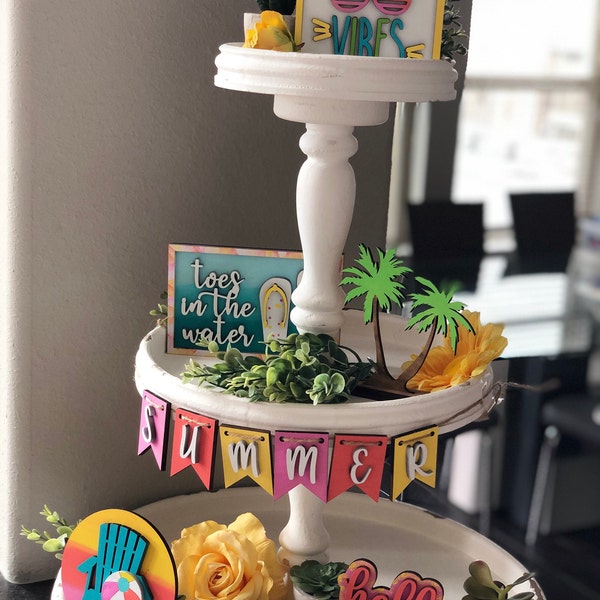Summer Tiered Tray Set | Summer Vibes Tray Decor | Set of 6 | DIY ...