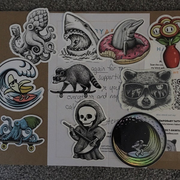 Raccoon Skateboarding Vinyl Sticker, Pen and Ink Illustration, Funny ...