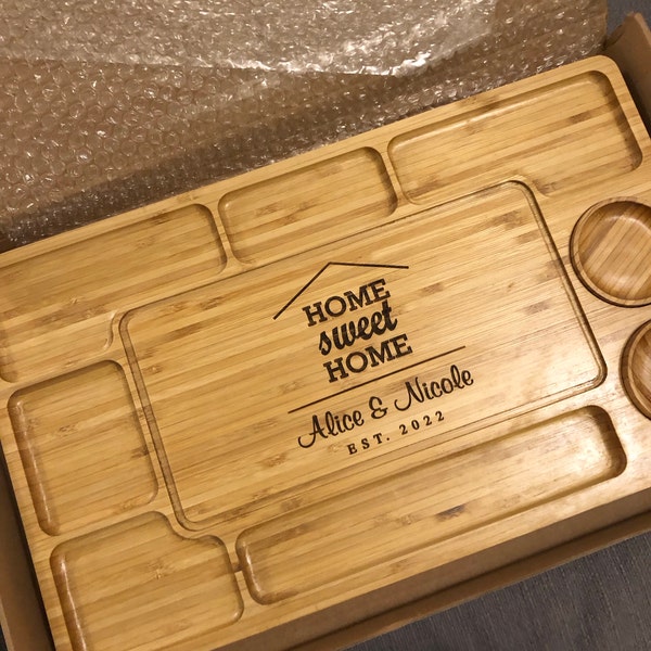 Personalised Bamboo Cheese Board With Condiment Bowls, Engraved ...