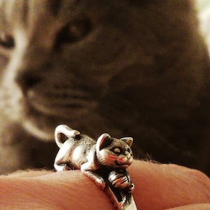 Curled Sleeping Cat Ring Sterling Silver, Cat Lover Gift for Her ...