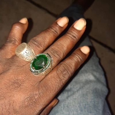 Emerald Ring Men, Green Emerald Square Gemstone Handmade Silver Ring ...