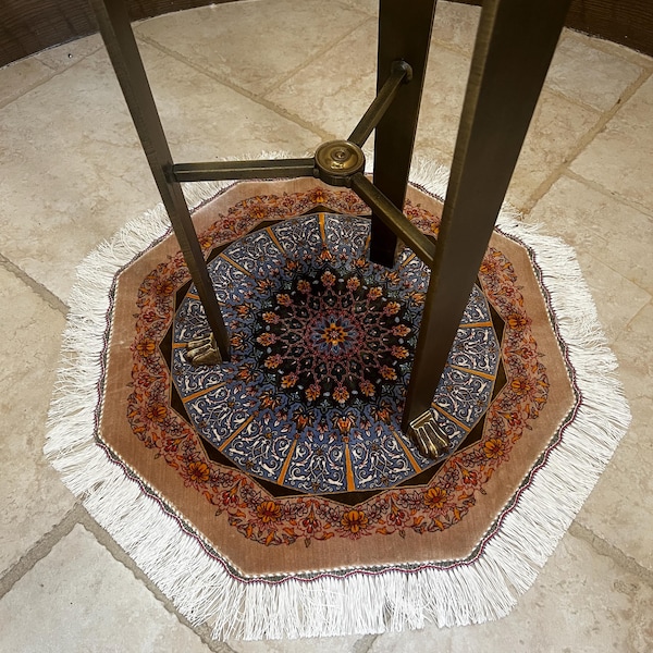 Gold Circle Rug, Silk Round Rug, 7x7 Ft Carpet, Large Round Rug, Plain ...