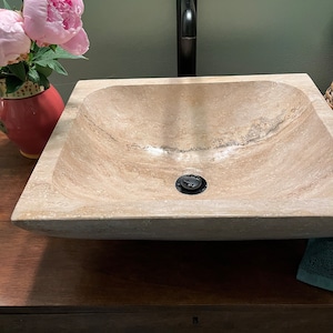 Natural Stone Vessel Bathroom Sink, Burj Ojinaga Marble, Fluted Vanity ...