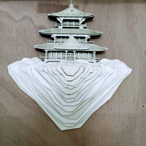 Laser Cut Files - Wood Art Wall Decor, Japanese Temple Floating Island ...