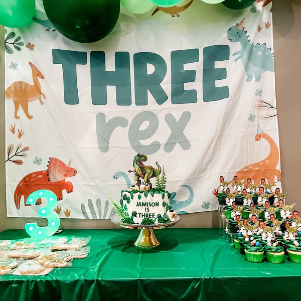 Three Rex Birthday Backdrop Dinosaur Boy 3rd Birthday Banner 3 Rex ...
