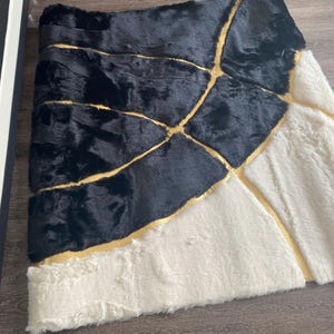 Geometric Plush Area Faux Leather White Gold Rug, Living Room Rug Large ...