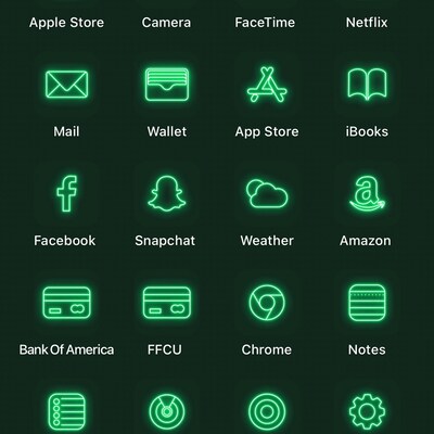 Green Neon App Icons, Neon Aesthetic Ios 14 Icons, iPhone Icon Pack ...