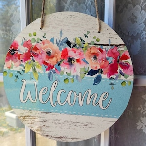 Welcome Front Door Sign, Floral Round Door Hanger, New Apartment Decor ...