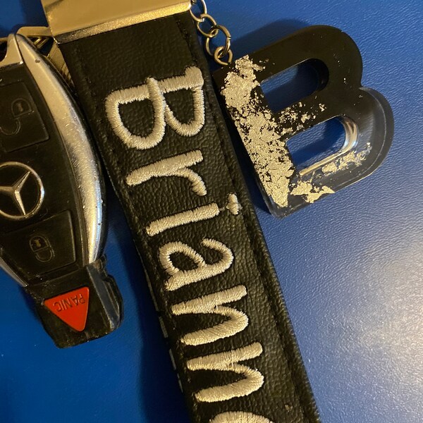 Glam Black, Clear and Silver Initial Keychain | Resin Initial Keychain ...