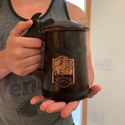 Prancing Pony Mug, Lord of the Rings Mug, Wooden Beer Mug, Tankard ...
