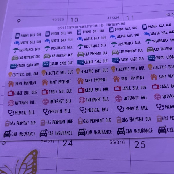 60 Different Payment Reminder Planner Stickers, Happy Planner Bill Payment Stickers, Bullet ...