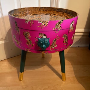 Light Blue and Orange Circular Tiger Table With Pink Handle . - Etsy