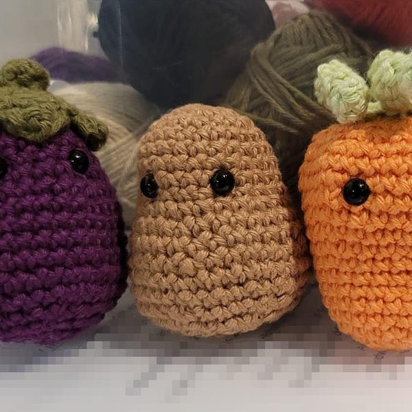 Emotional Support Eggplant, Potato, Carrot Amigurumi - Printable ...