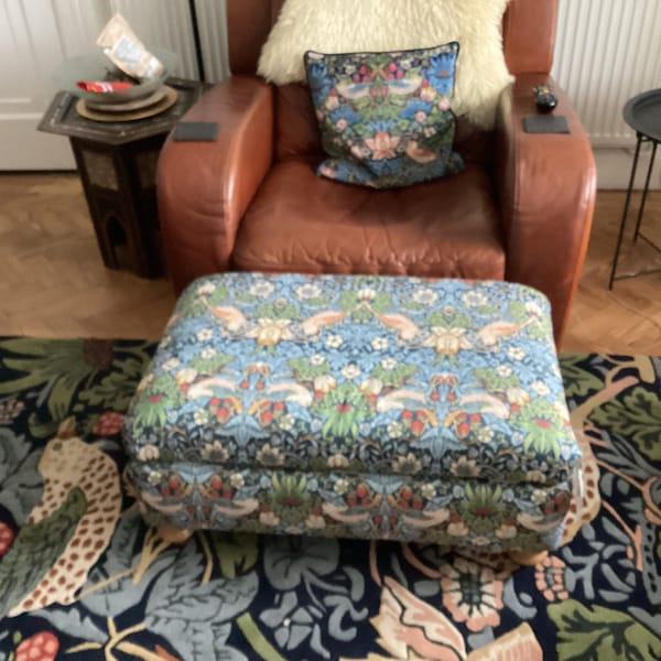 Hand Made Storage Footstool in William Morris Bough Azure/crimson/sage Tapestry Fabric - Etsy UK