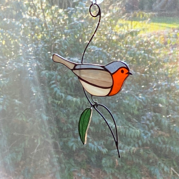 Robin Bird Stained Glass Window Hangings Christmas Gifts Handmade ...