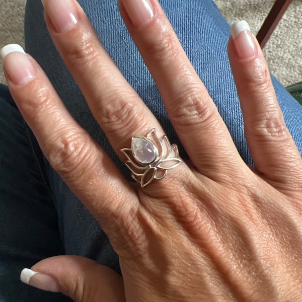 Sterling Silver Rainbow Moonstone Ring - June / Cancer Birthstone ...