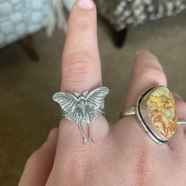 Luna Moth Ring, Moth Ring, Sterling Silver Ring, Silver Moth Ring, Luna Moth Jewelry, Butterfly ...