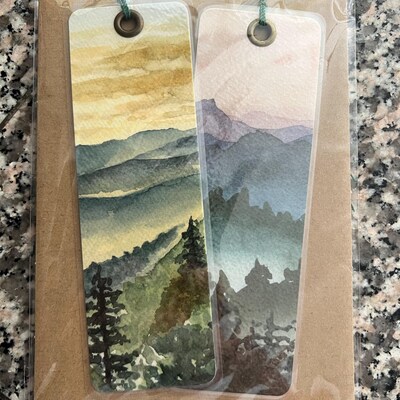 Mountain Bookmarks Handmade Bookmark Laminated With Tassel Watercolor ...