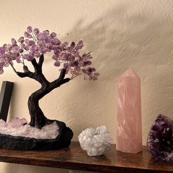14" Tall Handmade Gemstone Tree W/ Crystal Cluster Base, 180 Total Gems ...