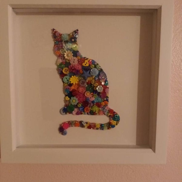 Cat Button Art Picture, Unique Wall Art, Home Decor, Cat Lover Gift ...