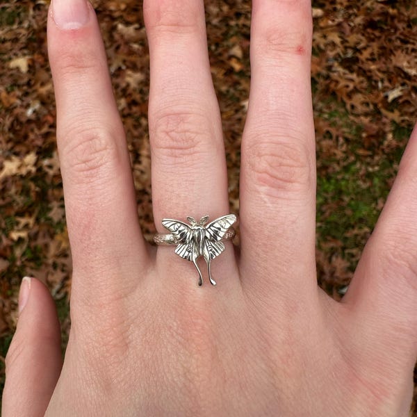 Luna Moth Ring* Rebirth * Solid Sterling Silver * Full Moon Floral Band ...