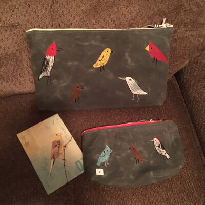 Birds Zipper Pouch, Embroidered Linen, Multicolor, Birder Gift ...