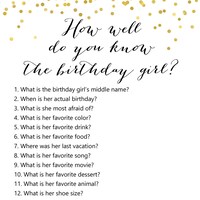 Gold Girl Birthday Party Games, Who Knows the Birthday Girl Best, How ...