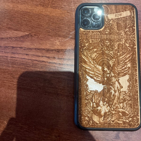 Saint Michael Archangel Fighting Demon Wood Phone Case – Laser Engraved ...