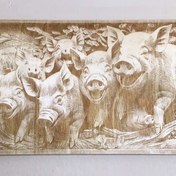 Cute Farm Animals Pigs, Laser Etch, Carved Look, Faith, Digital ...