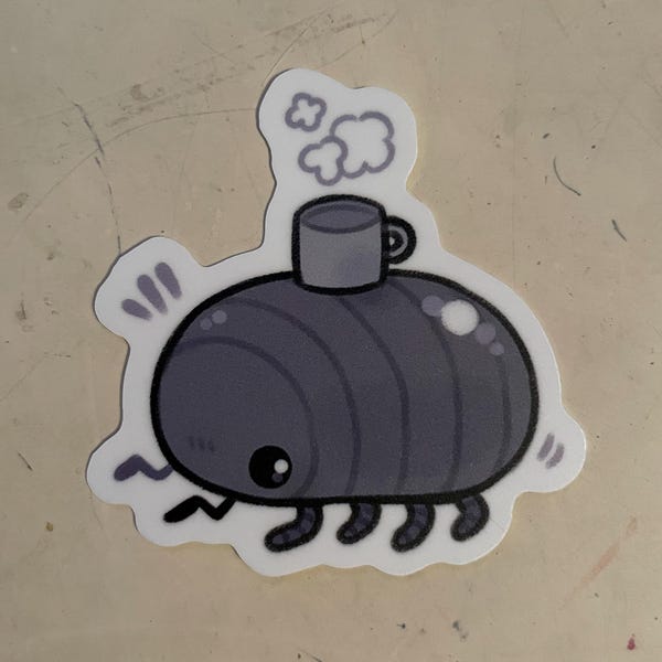 Bug With a Mug Sticker / Rolly Polly / Cute Bug Sticker / Isopod ...