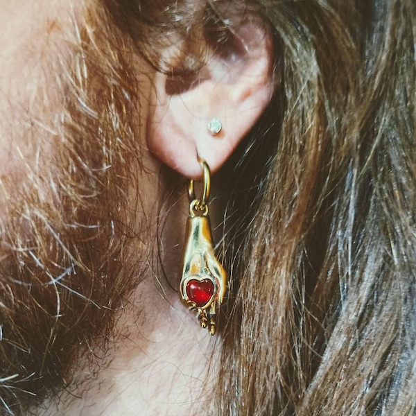 Hand Holding Heart Hoop Earrings, Hand Hoop Earrings, Heart Earrings ...