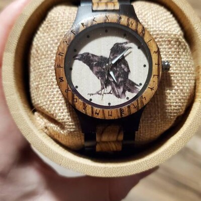 Engraved Thor's Hammer Mjolnir Wooden Watch, Personalized Viking Watch ...