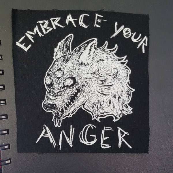 Wolf Patch - Embrace Your Anger - Feral Wolf - Original Design Printed ...