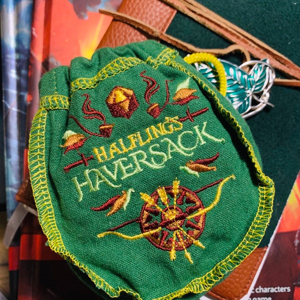 Halfling's Haversack Dice Bag Green and Gold Cloth Drawstring Pouch ...