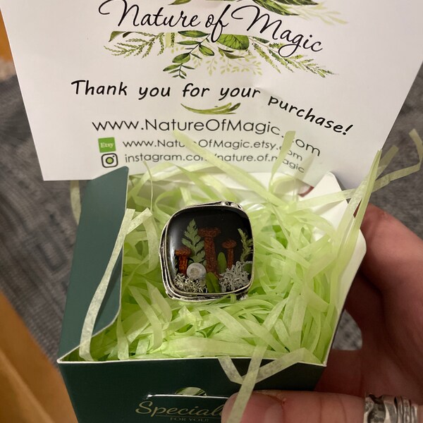 Forest Pendant With Real Mushrooms, Hepatica Flowers, Fern, Pink ...